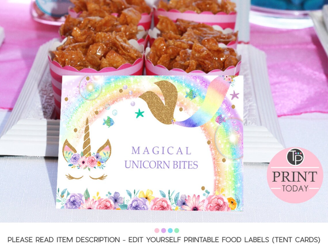 Unicorn Mermaid Food Labels Instant Download Buffet Food - Etsy