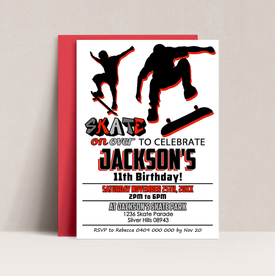 SKATE INVITATION Instant Download Skate Party Invitation Skateboard ...