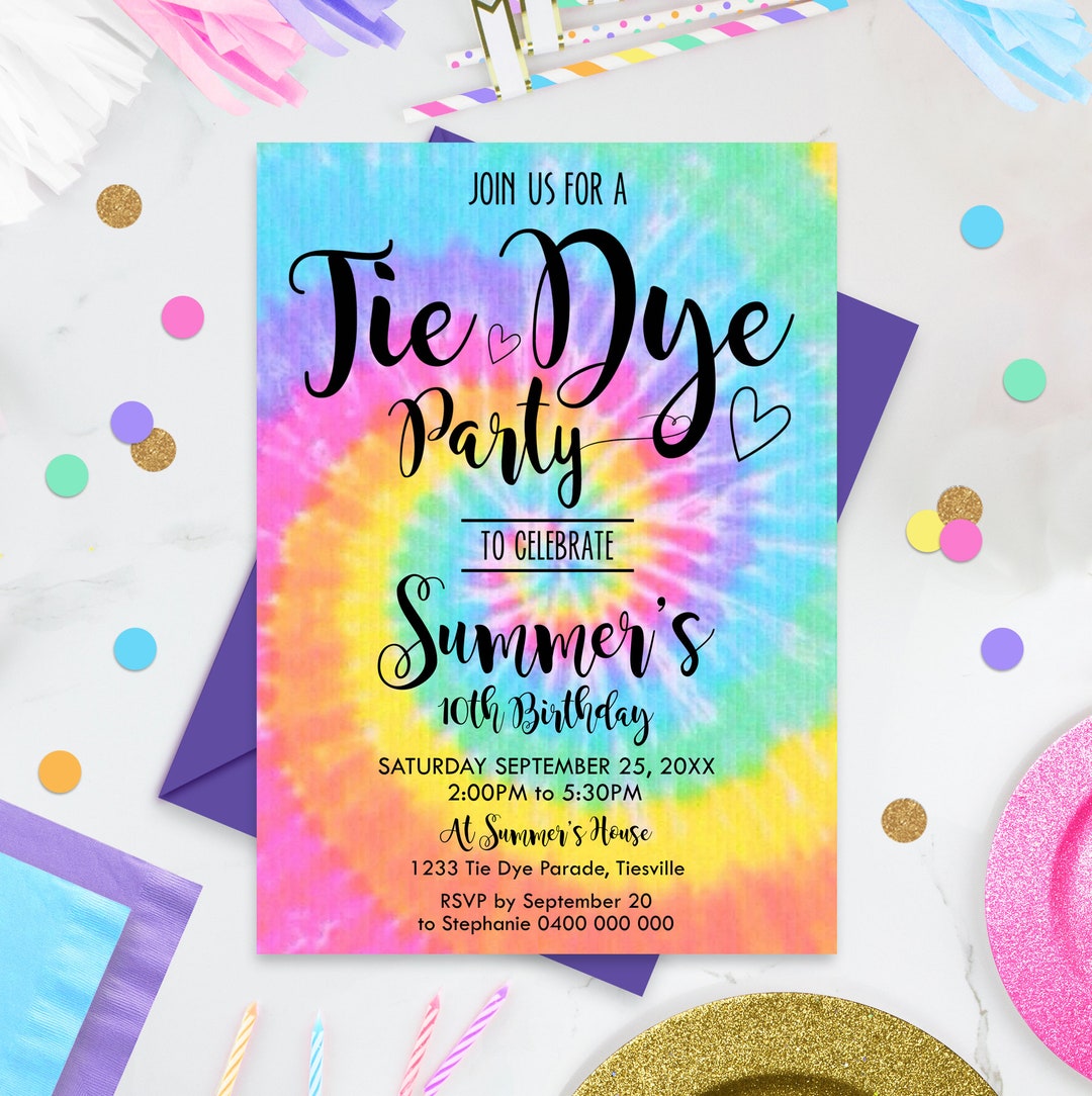 TIE DYE PARTY Invitation Instant Download Rainbow Tie Dye Birthday ...