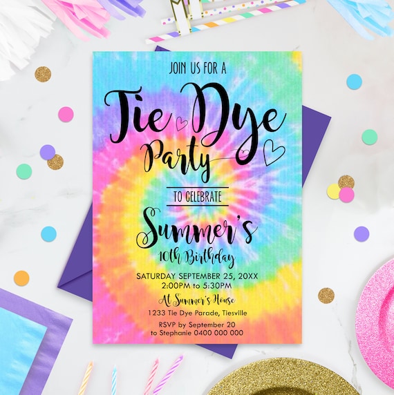 TIE DYE PARTY Invitation Instant Download Rainbow Tie Dye - Etsy