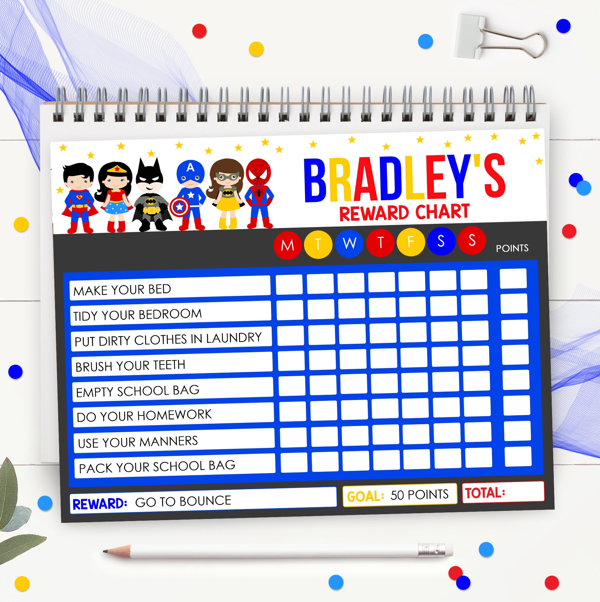 Editable Superhero Reward Chart, Kids Chore Chart (digital Download) - Etsy