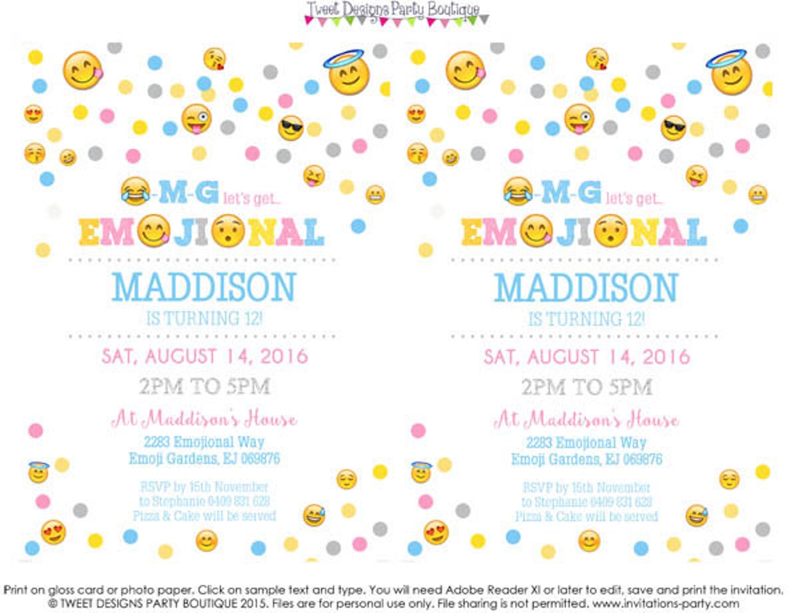 EMOJI Invitation INSTANT DOWNLOAD Emoji Invitation Emoji | Etsy