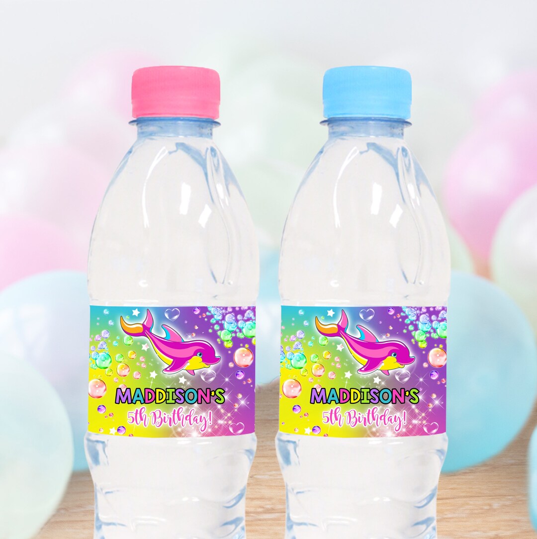 DOLPHIN WATER BOTTLE Labels Editable Rainbow Dolphin Water Bottle ...