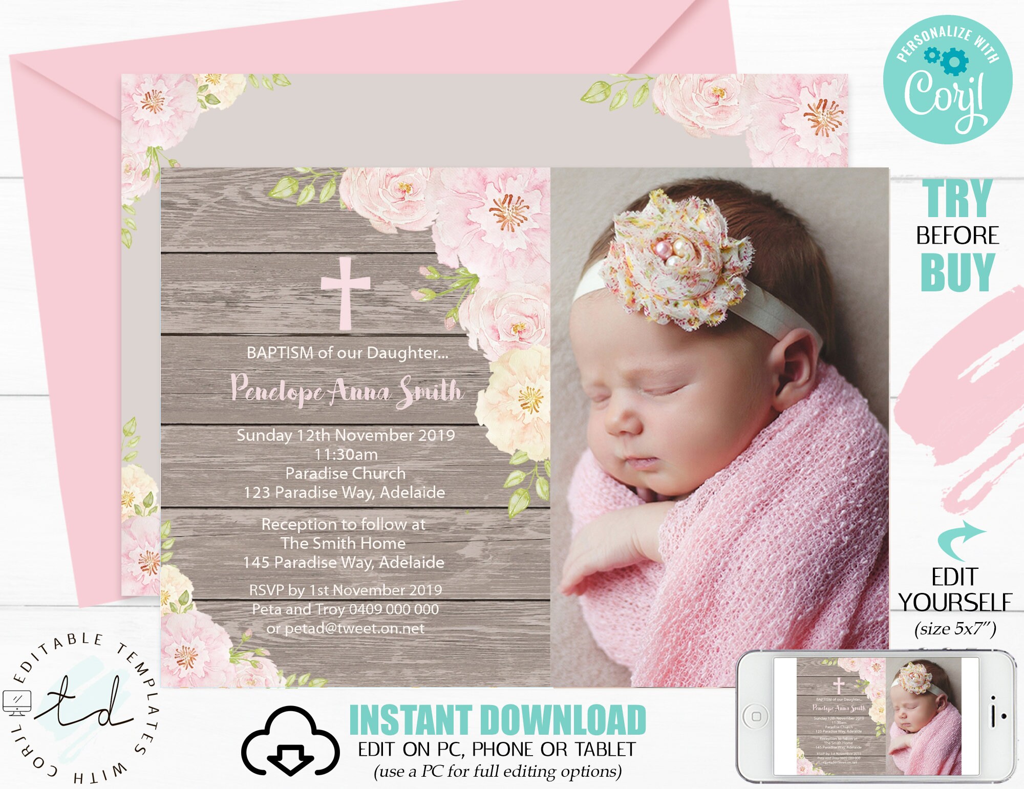 Editable Christening Invitation