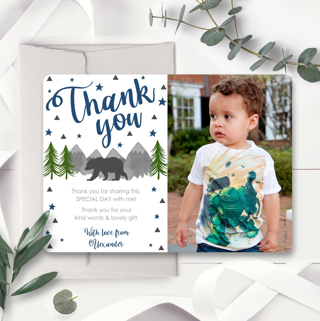BEAR PHOTO THANKYOU Card Adventure Thank You Card Bear 1st Birthday ...