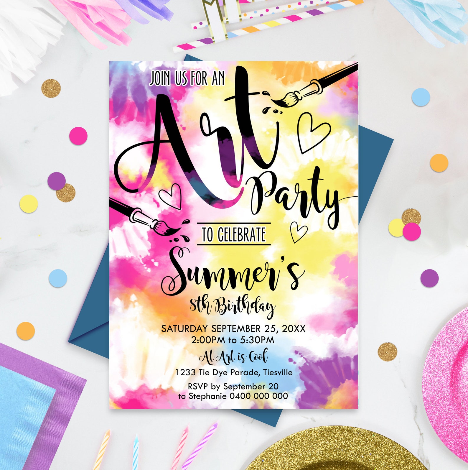 ART PARTY INVITATION Instant Download Tie Dye Art Invitation | Etsy