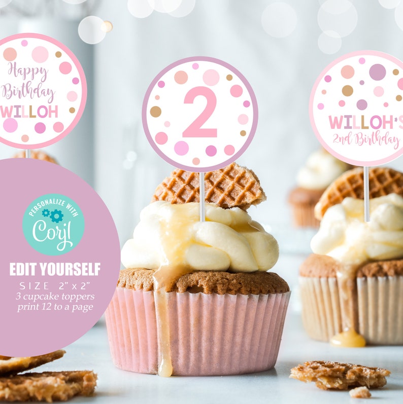 Two Much Fun Cupcake Toppers: Pastel Girl 2nd Birthday (digital ...