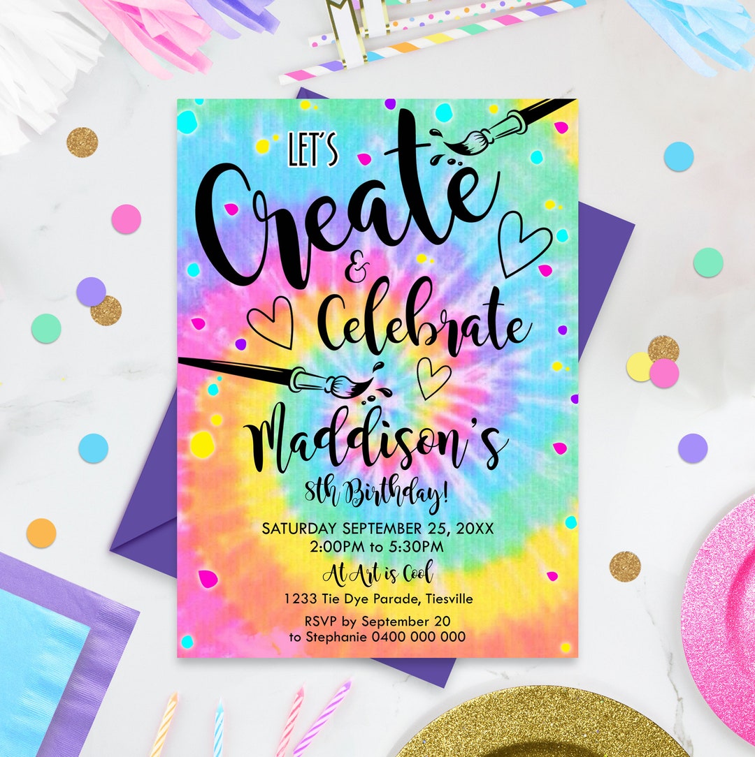 ART PARTY INVITATION Instant Download Tie Dye Art Invitation Art and ...