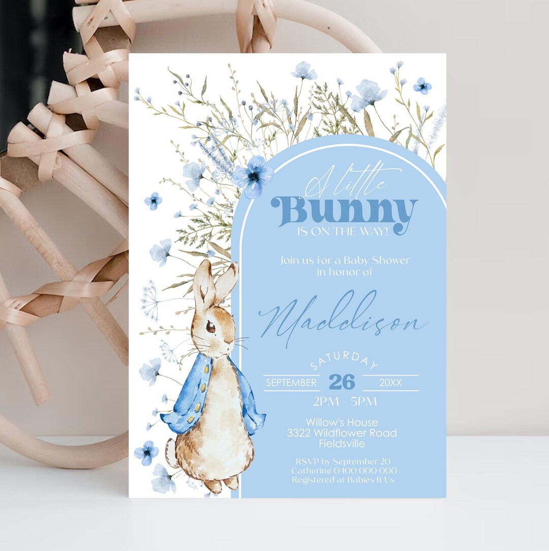 Editable PETER RABBIT Baby Shower Invitation Wildflowers Peter Rabbit ...
