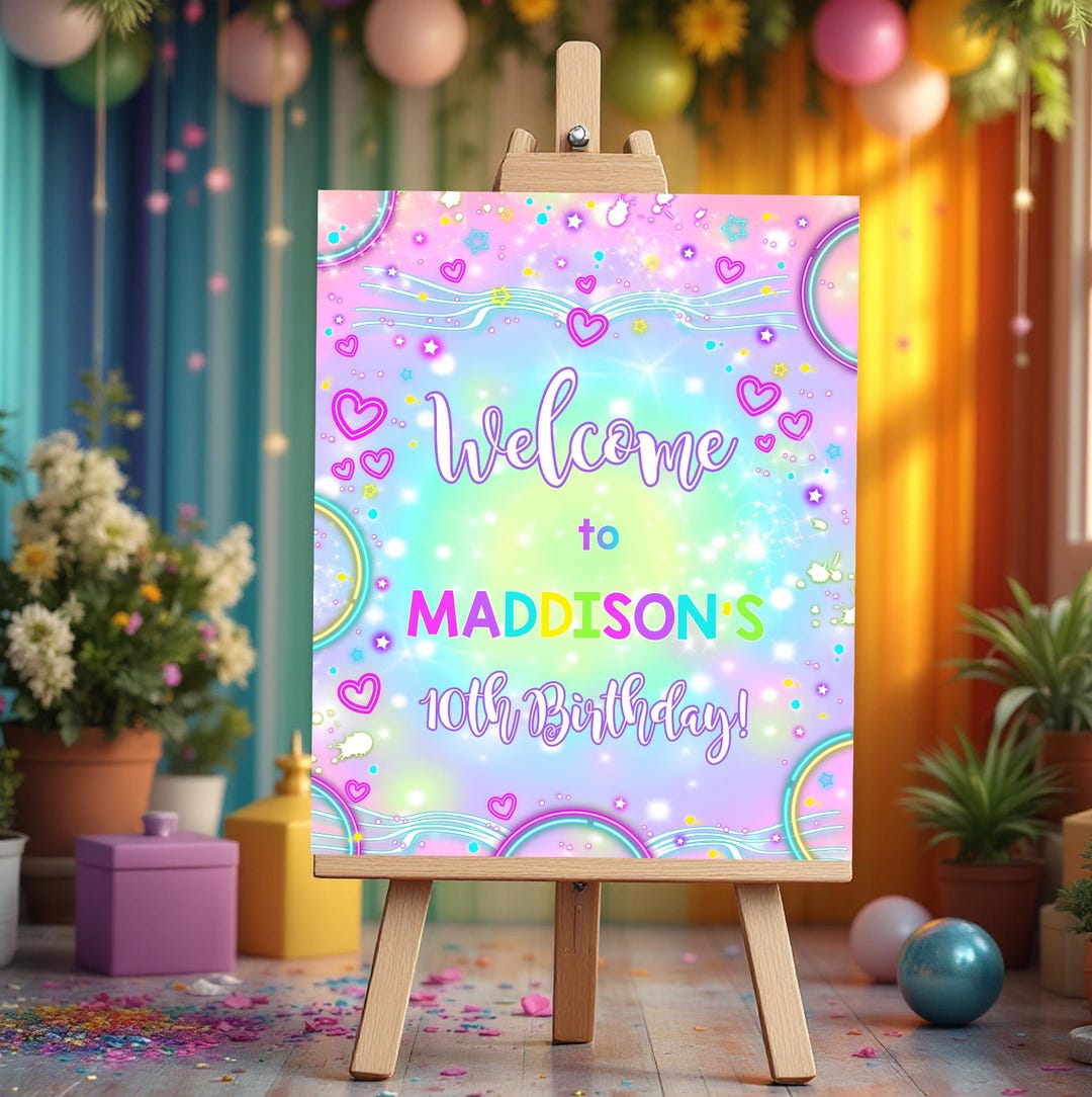 NEON BIRTHDAY SIGN Editable Double Digits Party Sign 16x20 Rainbow ...