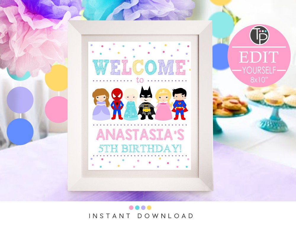 Princess Superhero Welcome Sign Editable Princess Superhero | Etsy