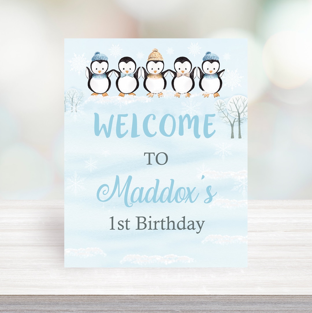 Penguin Welcome Sign Editable Winter Penguin Welcome Sign Penguin Baby ...