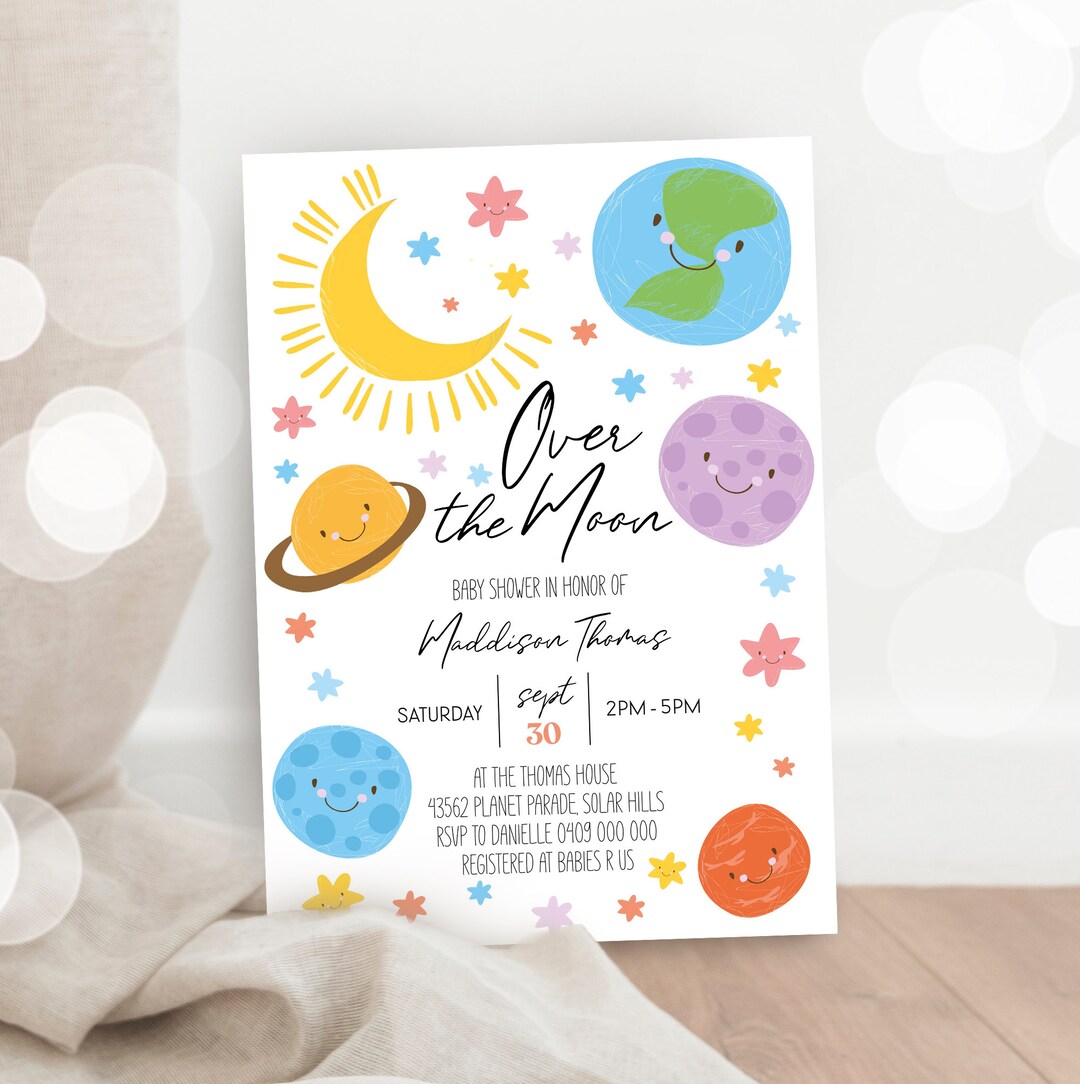 OVER THE MOON Baby Shower Invitation Editable Moon Invitation Moon Star ...