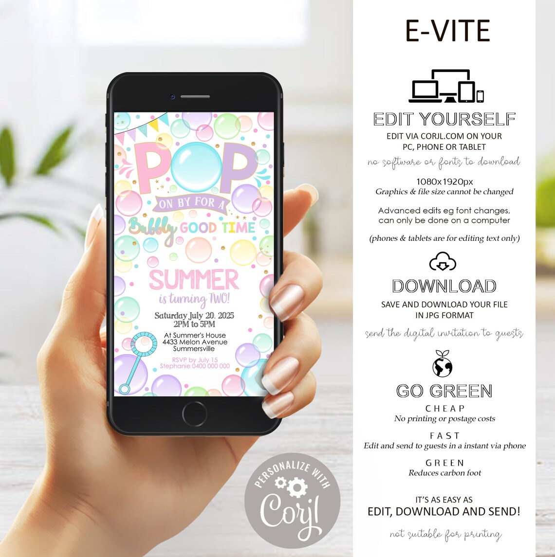 BUBBLES E-vite SMS Pop Party Invitation Bubbles Electronic | Etsy