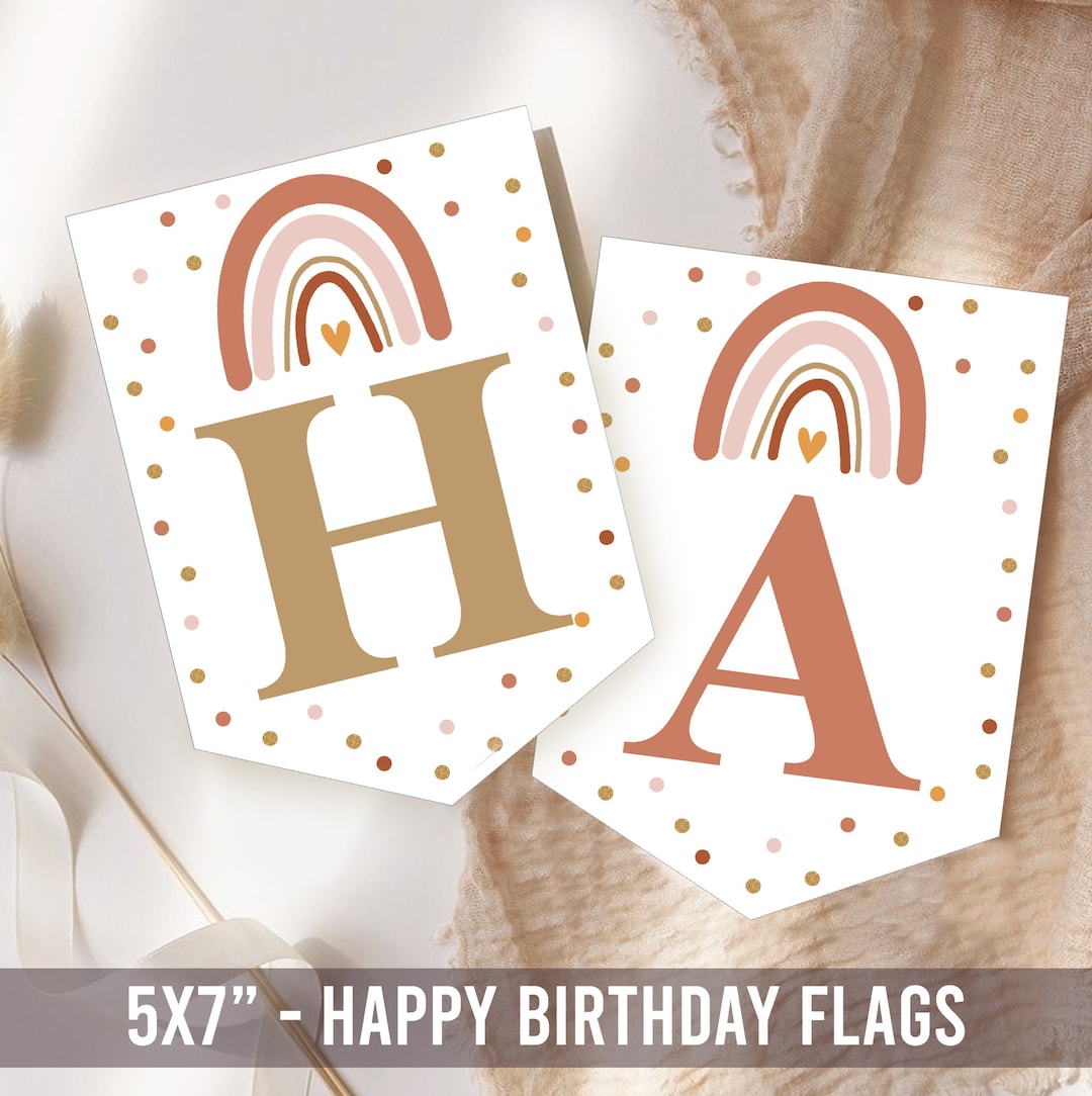 Boho Rainbow BANNER Editable Boho Rainbow Party Flag Rainbow Birthday ...
