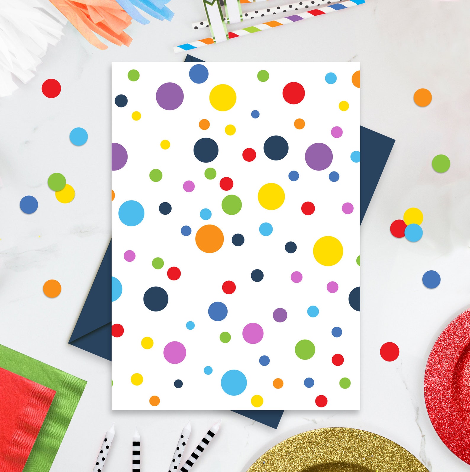 Confetti Boy 1st Birthday Invitation: Polka Dot Primary Colors (digital ...