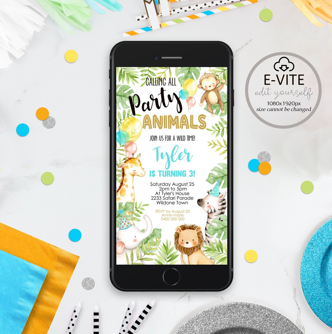 JUNGLE ANIMALS E-vite SMS Jungle Party Animals E-vite Safari Electronic ...