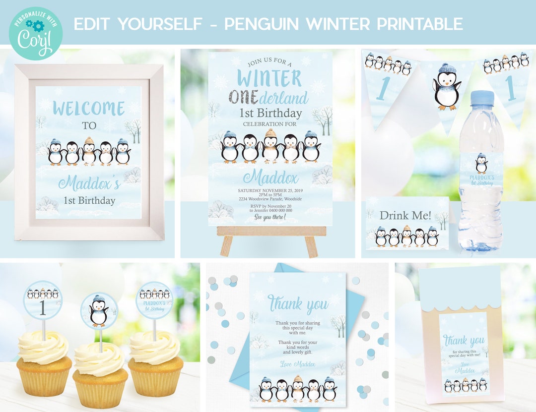 Penguin Winter Onederland Birthday Party Package (digital Download) - Etsy