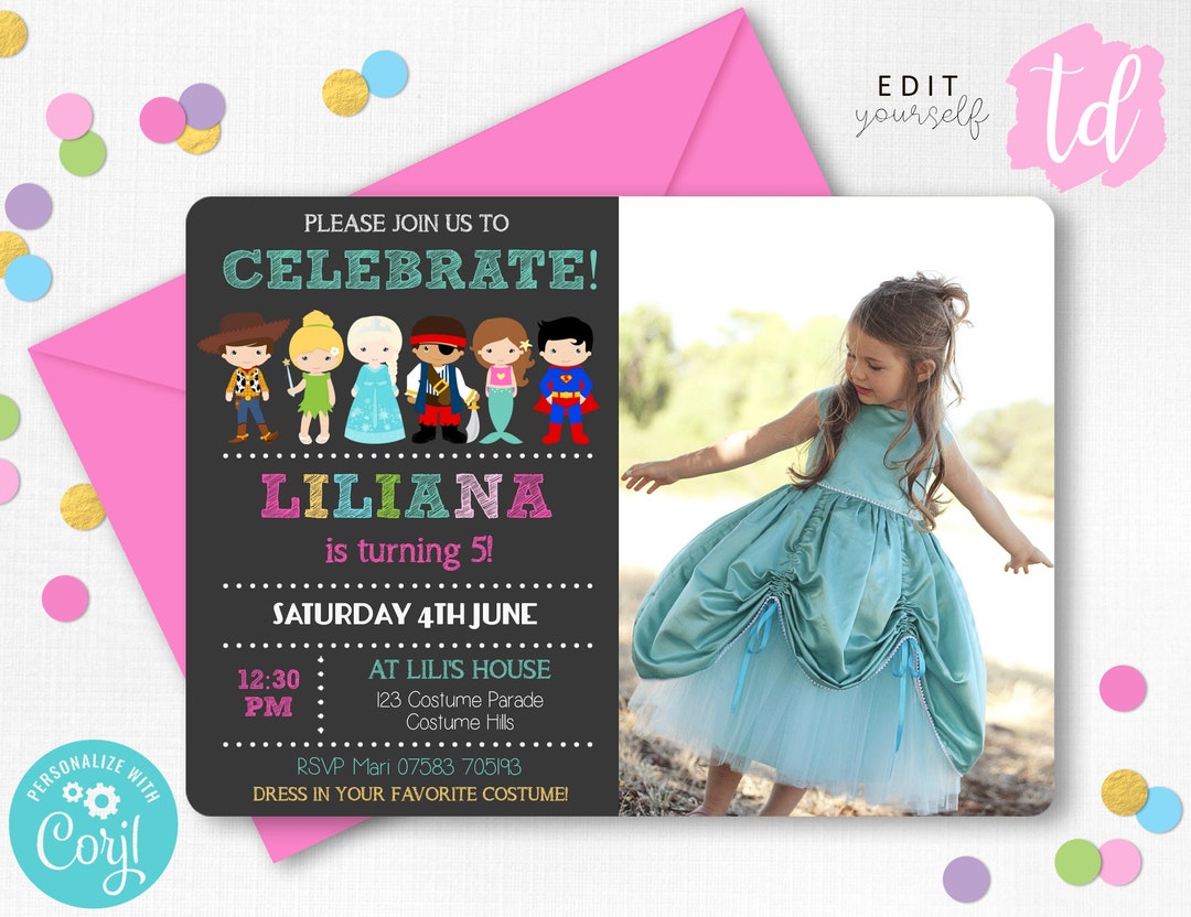 COSTUME BIRTHDAY INVITATION Photo Dress up Invitations Printable ...
