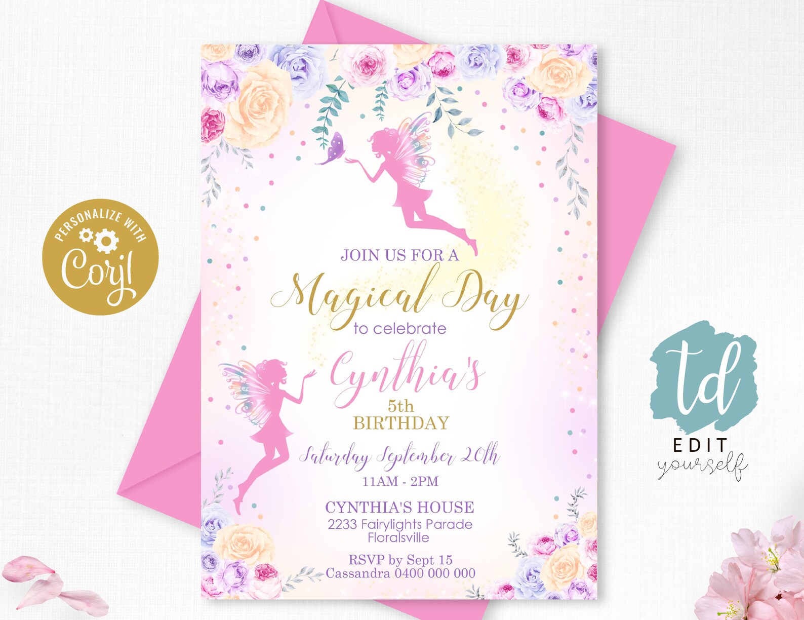 FAIRY INVITATION Pink Fairy Invitation Instant Download Fairy Etsy UK