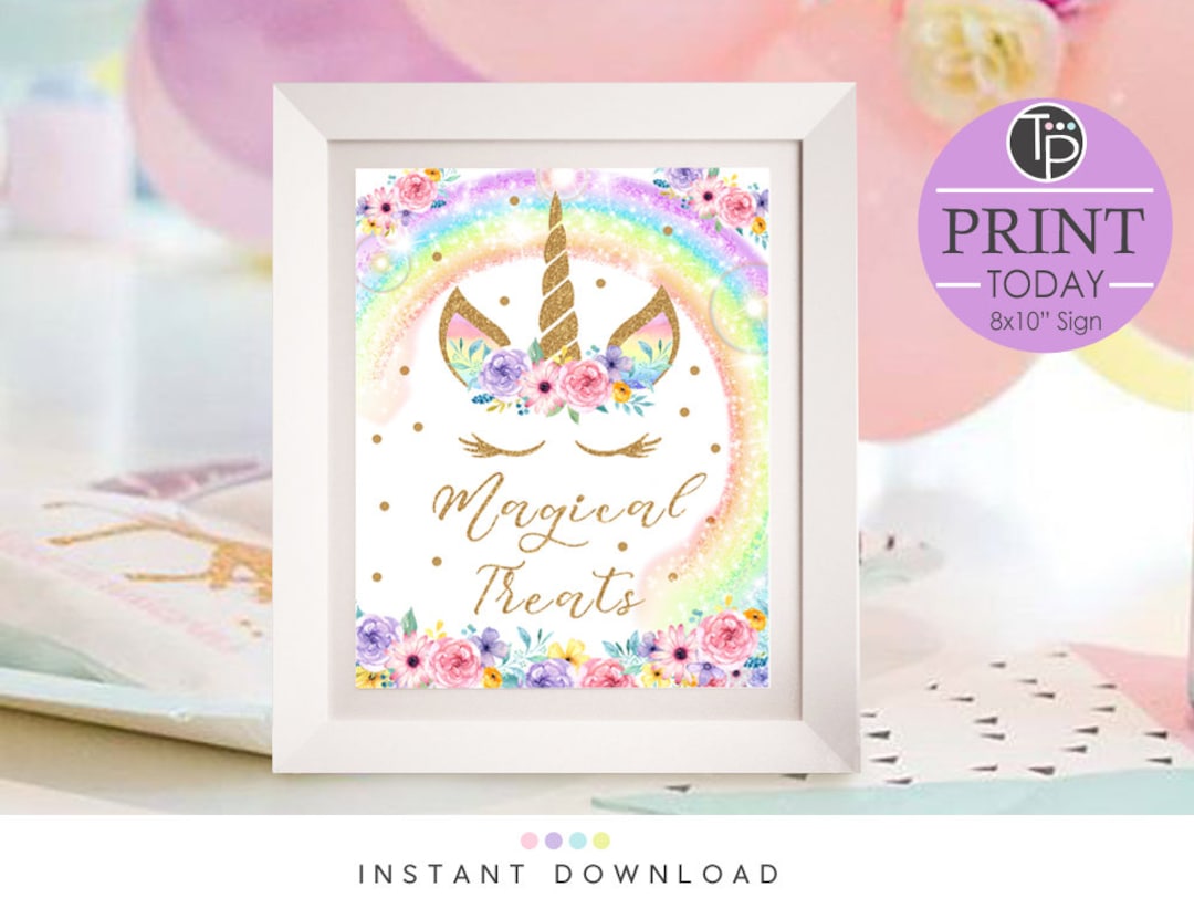 UNICORN TREATS SIGN Rainbow Unicorn Decorations Rainbow Unicorn Sweets ...