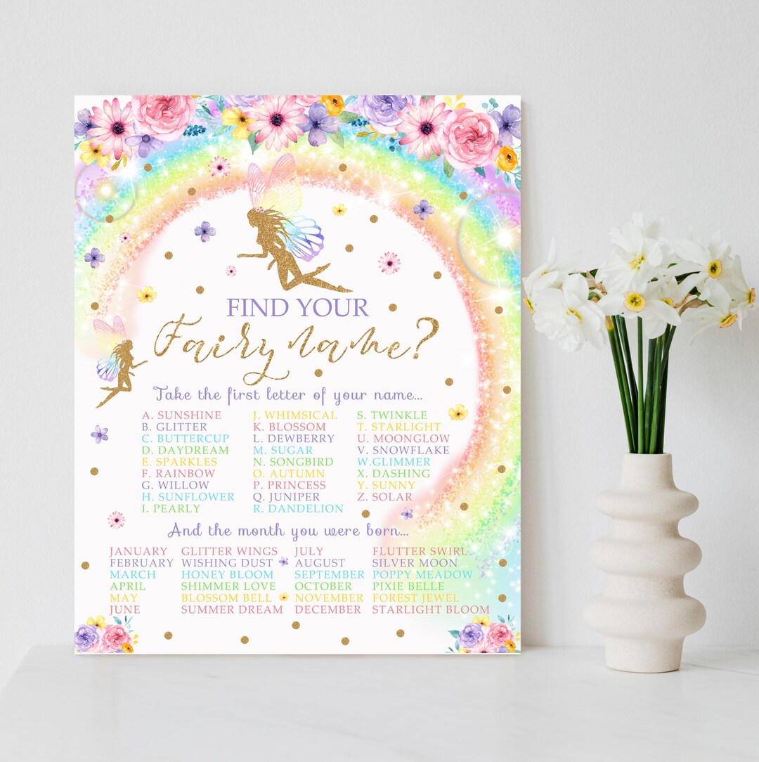 Fairy Name Game: Rainbow Party Printable (instant Download) - Etsy