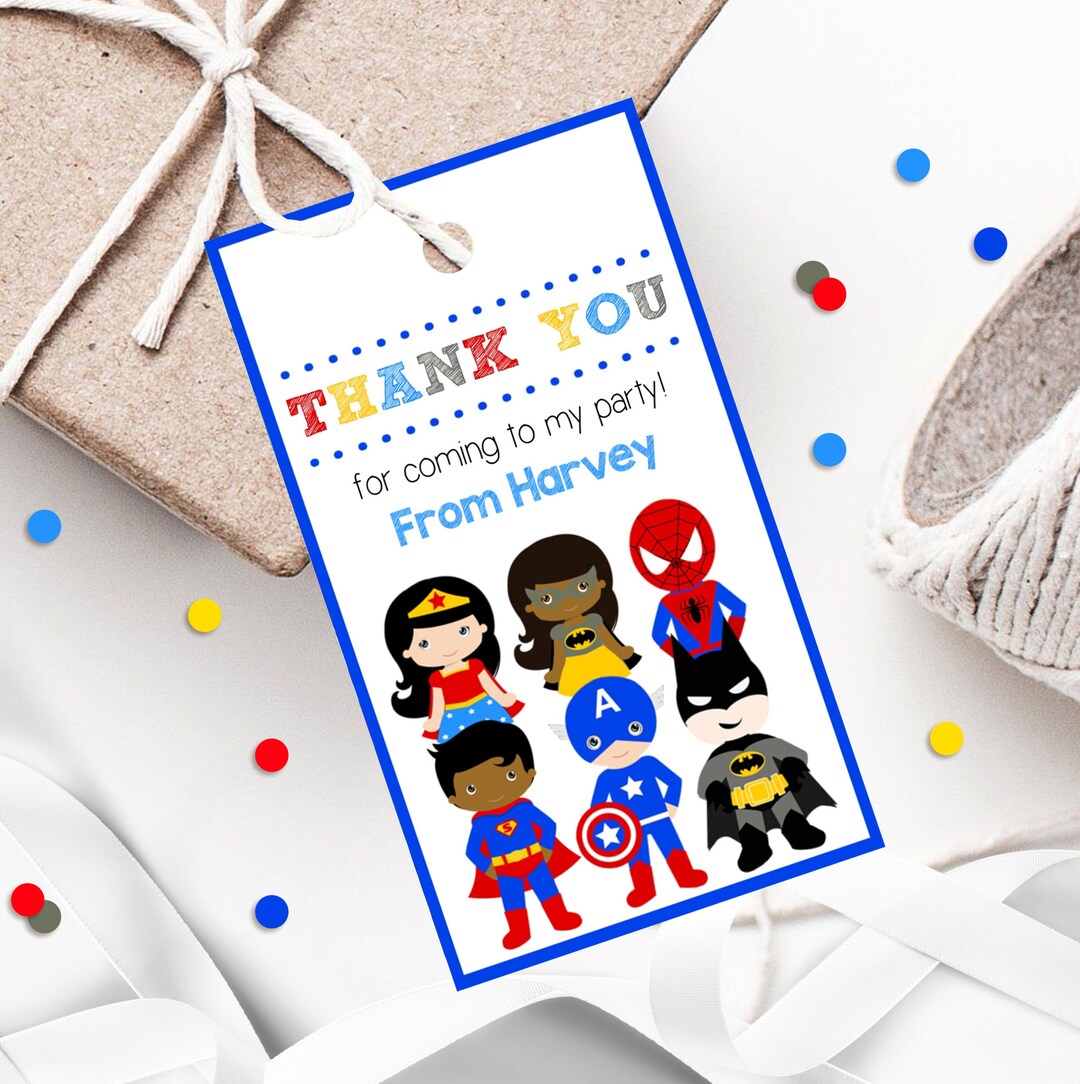 SUPERHERO FAVOR Tag Editable Superhero Mixed Race Favor Tag Superhero ...