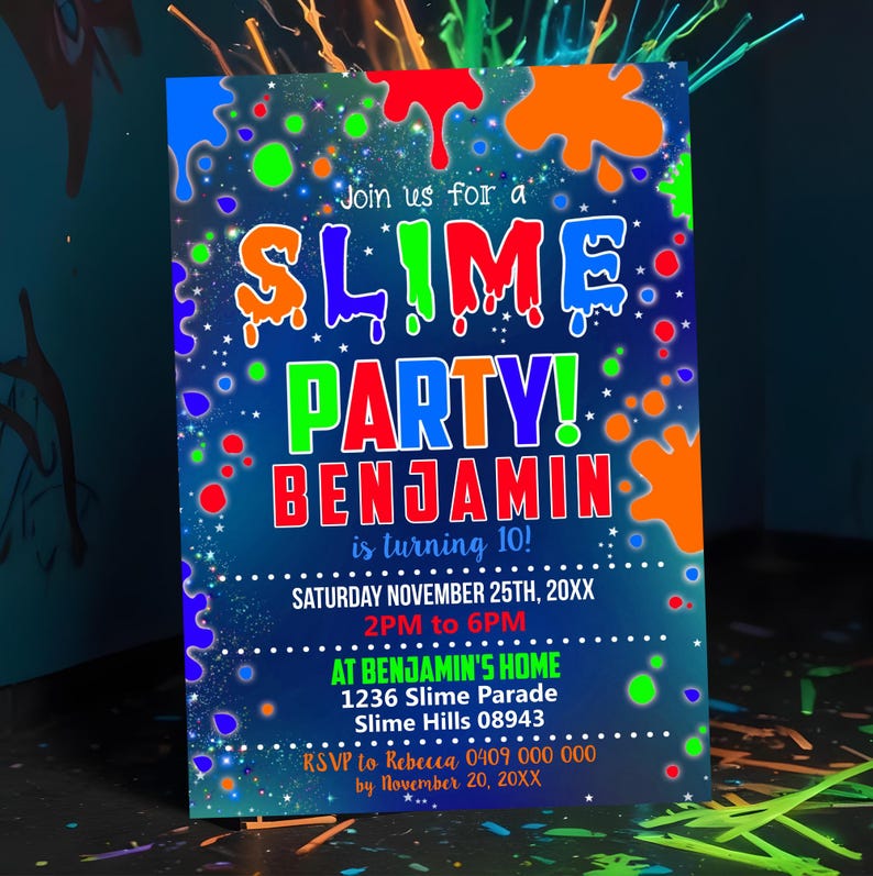 Editable Slime Birthday Invitation: Glow Party Printable (digital ...