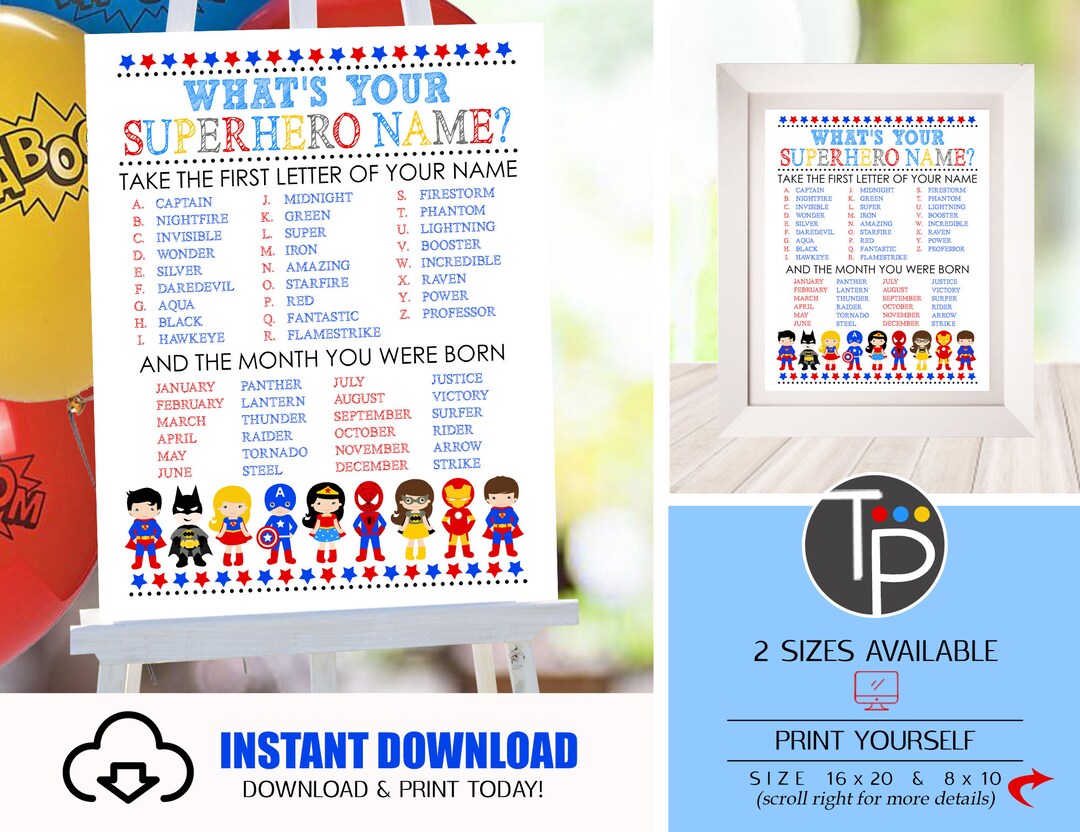 SUPERHERO NAME GAME Instant Download Superhero Game Whats Your ...