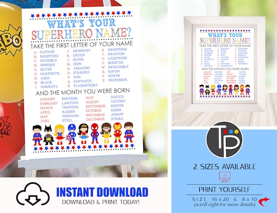 SUPERHERO NAME GAME Instant Download Superhero Game Whats Your - Etsy