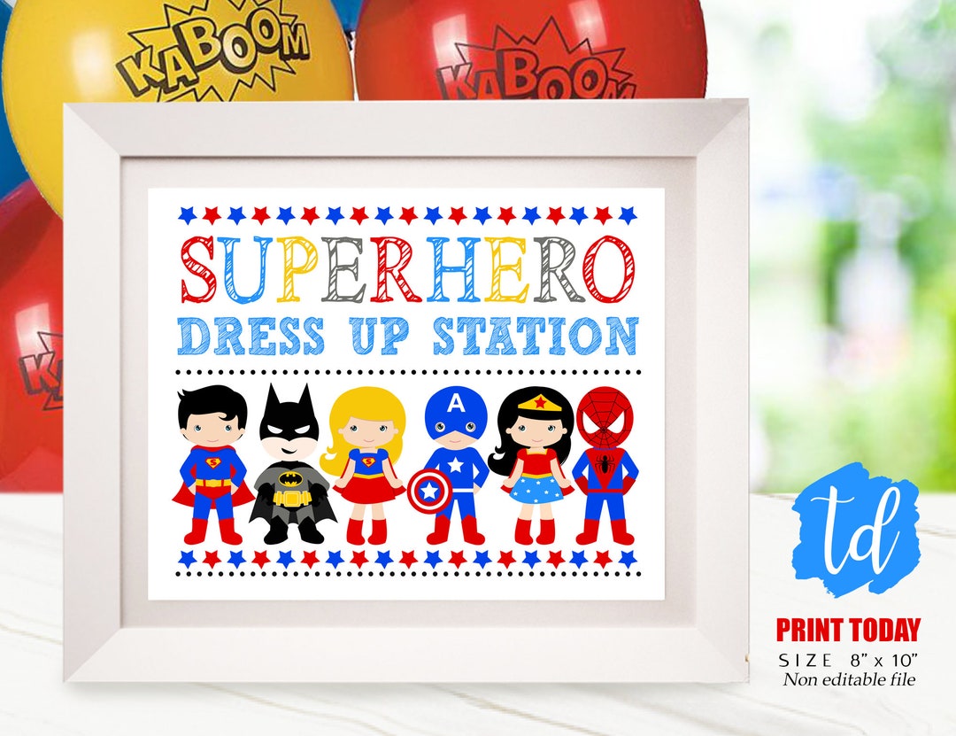 SUPERHERO DRESS UP Sign Superhero Party Sign Superhero Costume Sign ...