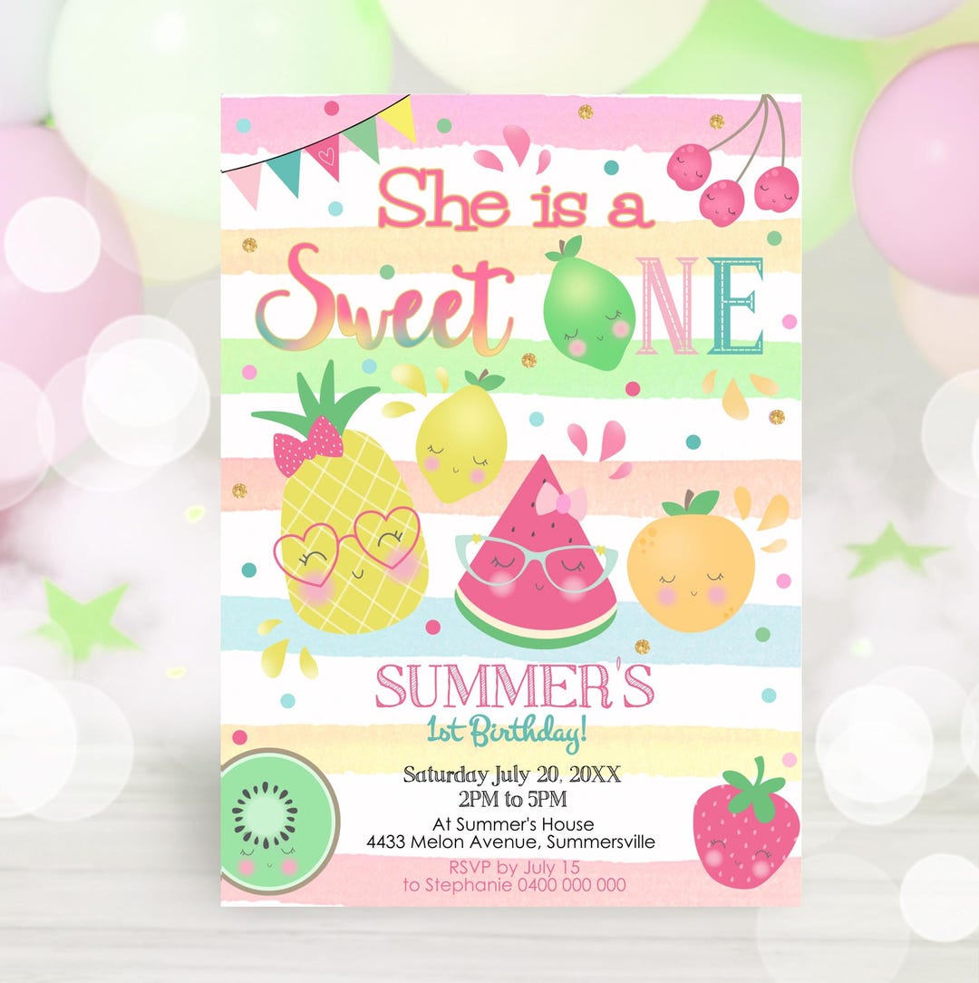 Sweet One Birthday Invitation: Summer Fruit Theme (digital Download) - Etsy