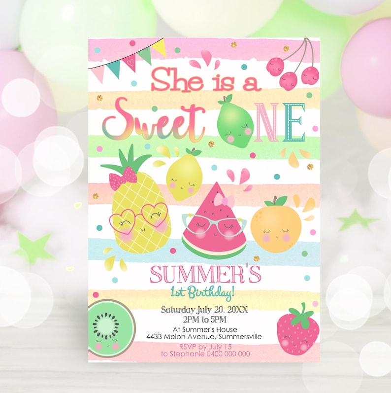 Sweet One Birthday Invitation: Summer Fruit Theme (digital Download) - Etsy