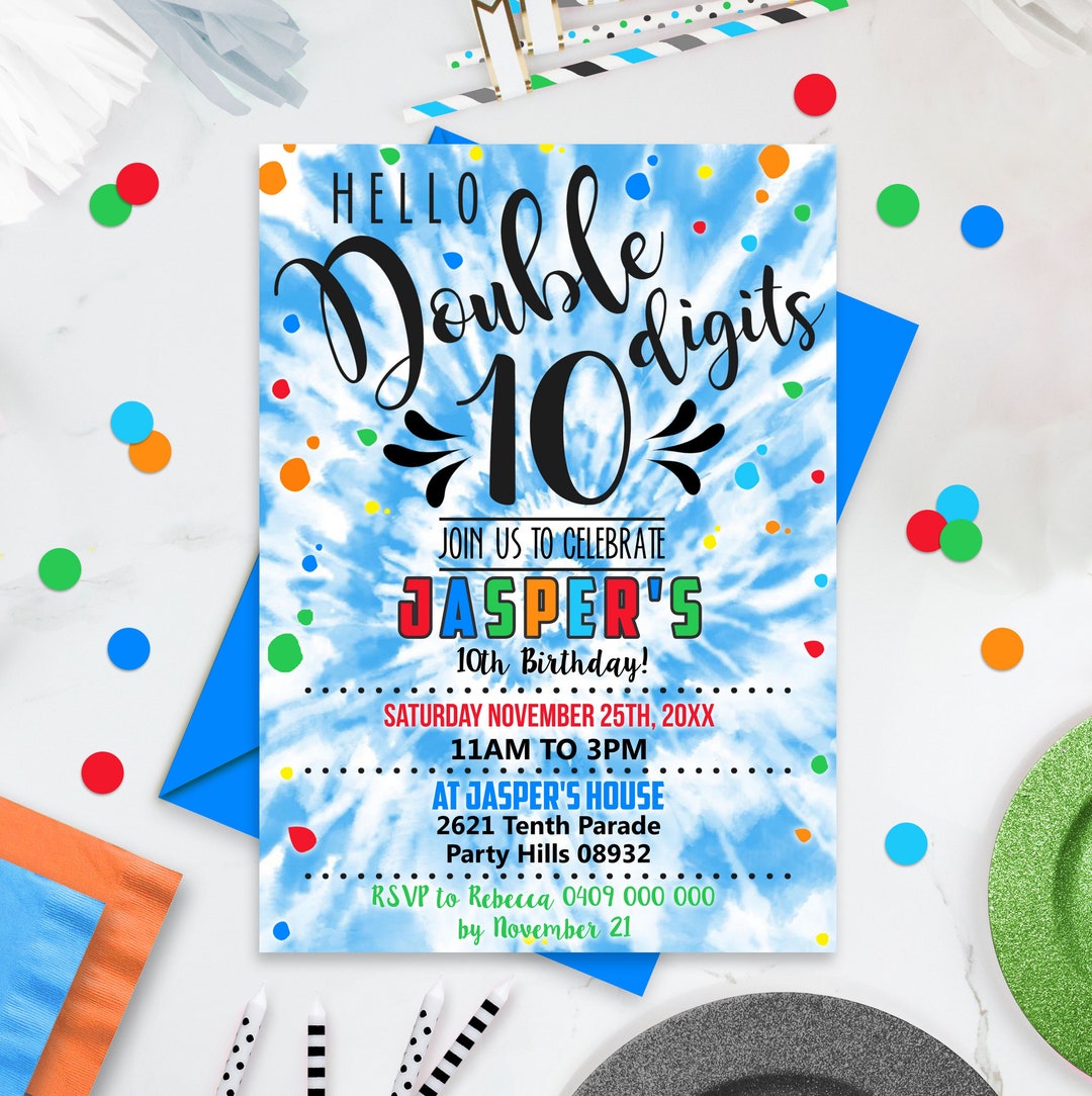 TIE DYE 10th Birthday Invitation Instant Download Tenth Boy Birthday ...