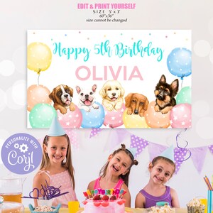 DOG Birthday Banner Instant Download 60x36 Dog Birthday Welcome Sign ...