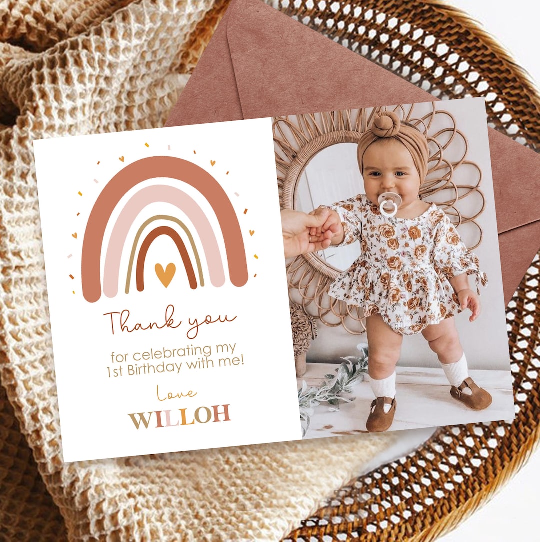 BOHO RAINBOW Thank You Card Rainbow Photo Thank You Card Digital Modern ...