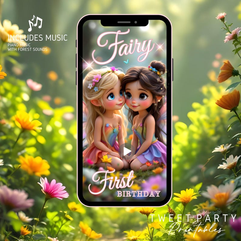 Fairy First Birthday Video Invitation, Animated Fairies Party Evite (digital Download MP4) - Etsy