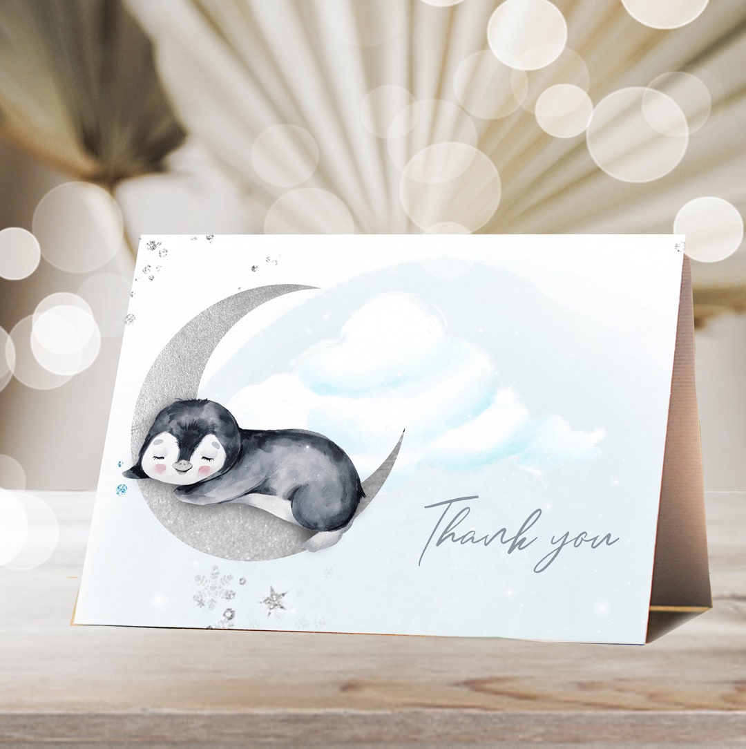 PENGUIN THANK You Card Printable Penguin Folding Thank You Card Winter ...