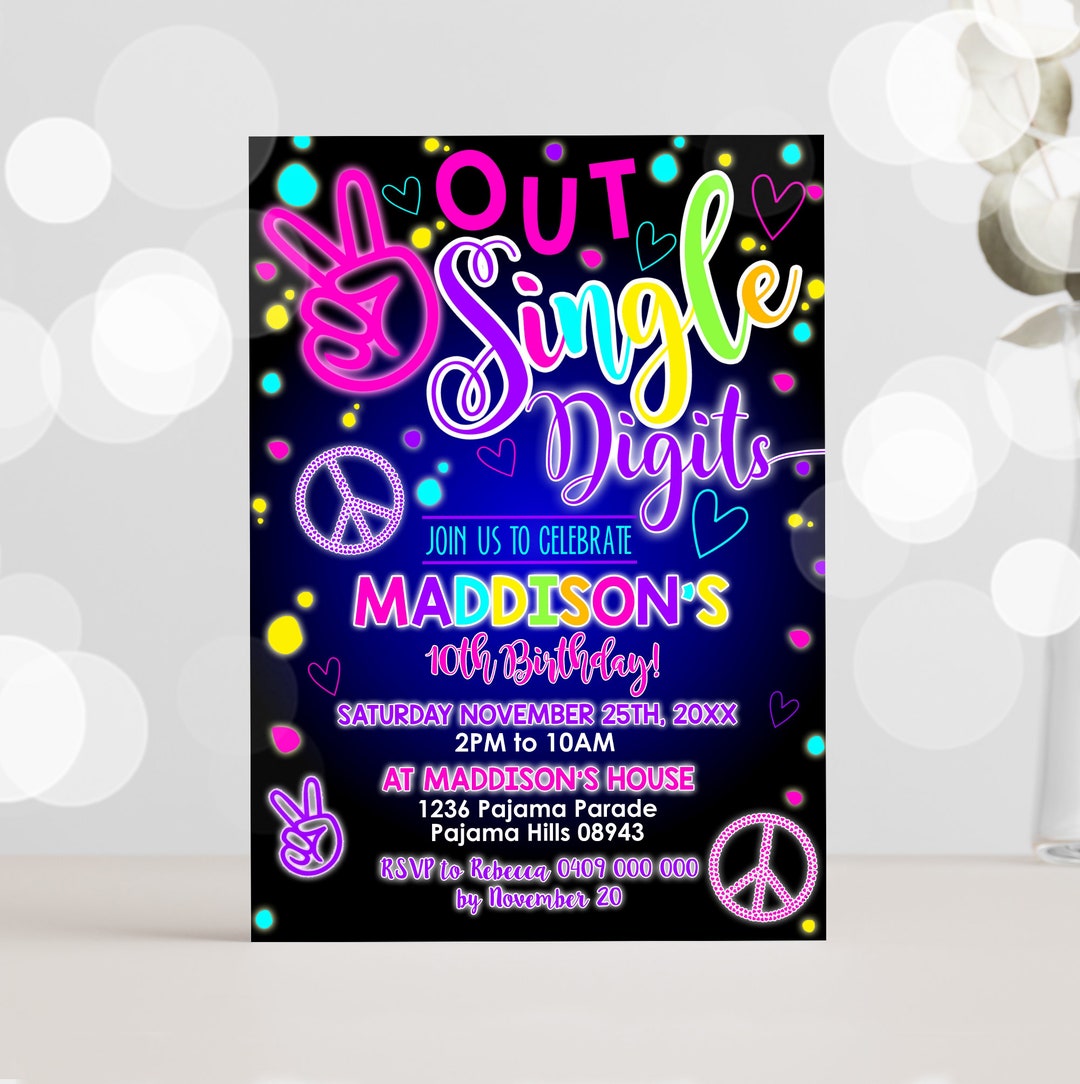 NEON 10th Birthday Invitation Instant Download Peace Out Single Digits ...