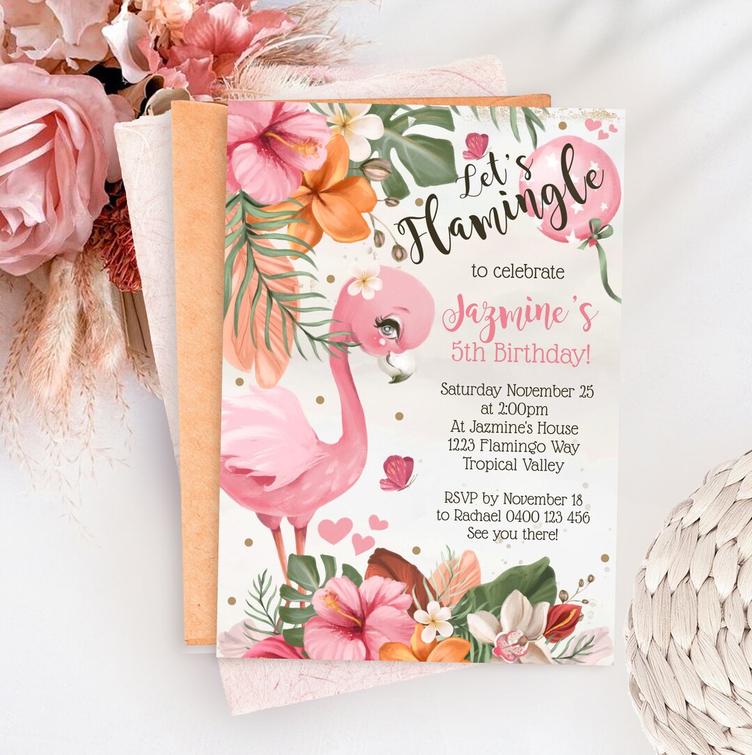 TROPICAL Flamingo Birthday Invitation Summer Birthday - Etsy