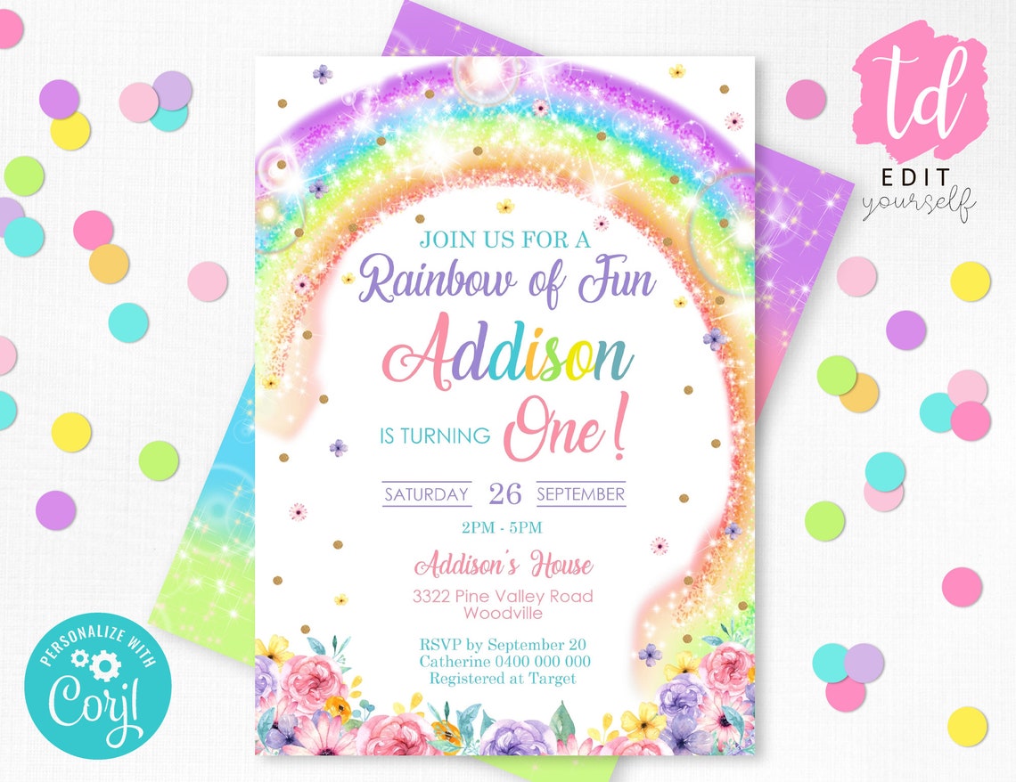 RAINBOW INVITATION Instant Download RAINBOW Invitations - Etsy