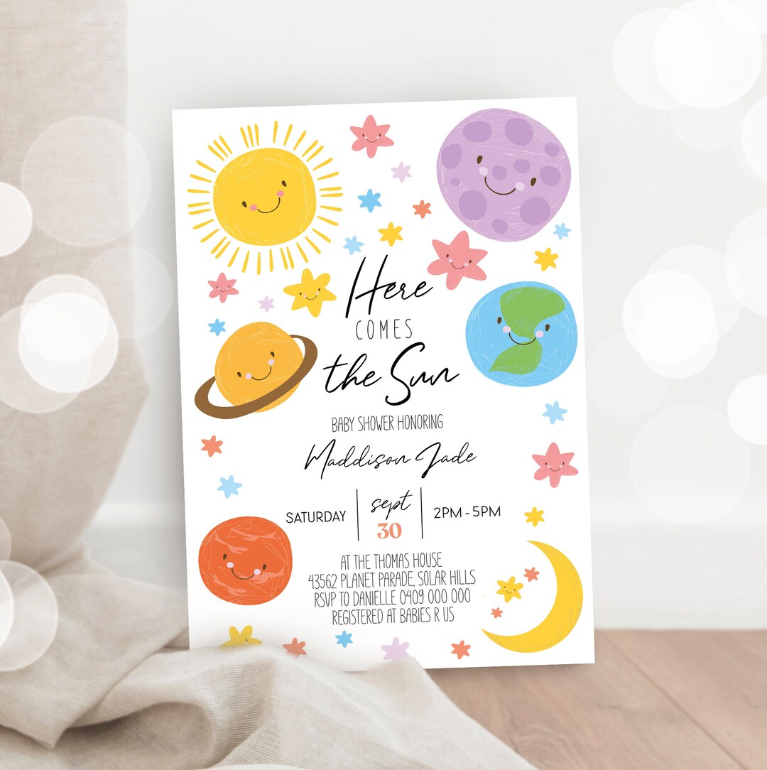 Here Comes the Sun BABY SHOWER Invitation Editable Sun Invitation Here ...