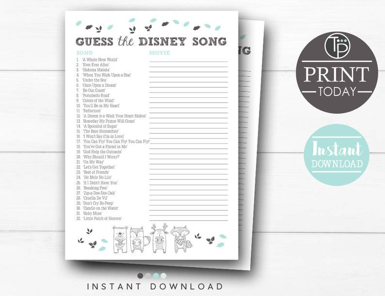 BABY SHOWER GAME Guess the Disney Song Game Instant Download - Etsy