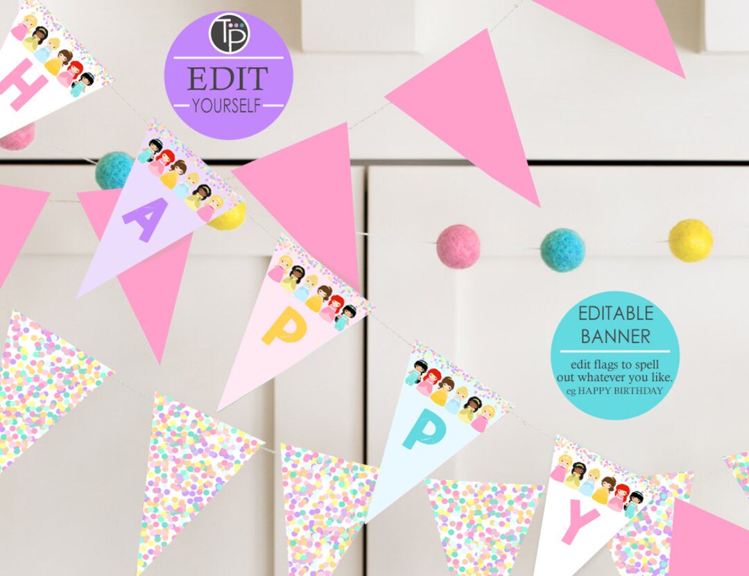 PRINCESS PARTY BANNER, Princess Bunting, Princess Party Decorations ...