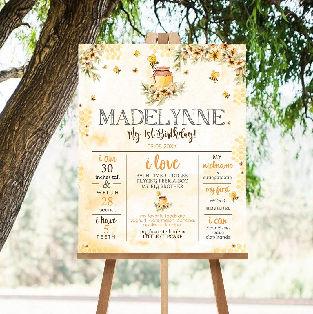Bee Milestone Birthday Poster: Editable Sunflower Print (digital ...