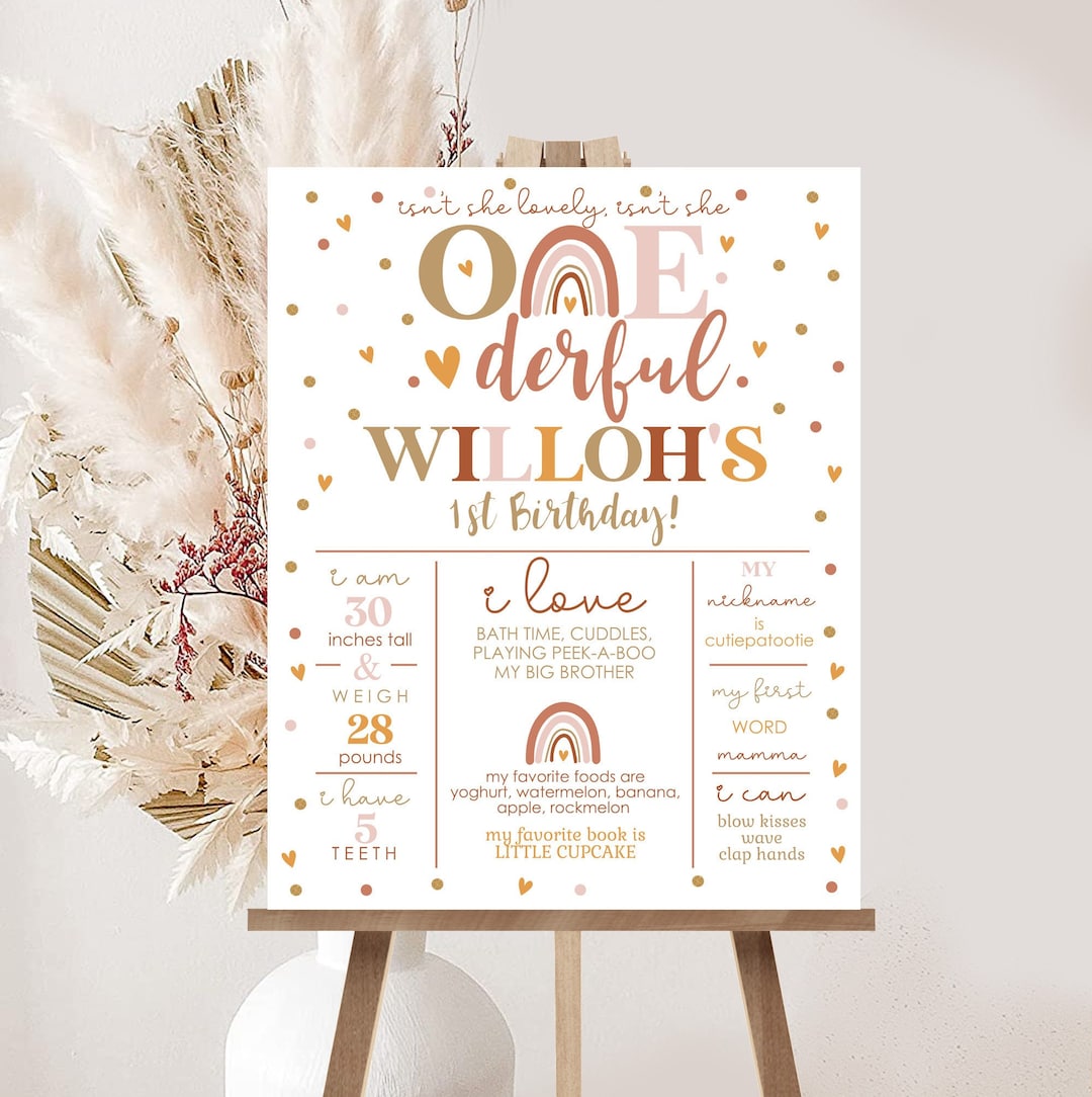 Boho Rainbow First Birthday Poster: Editable Keepsake Milestone Sign ...