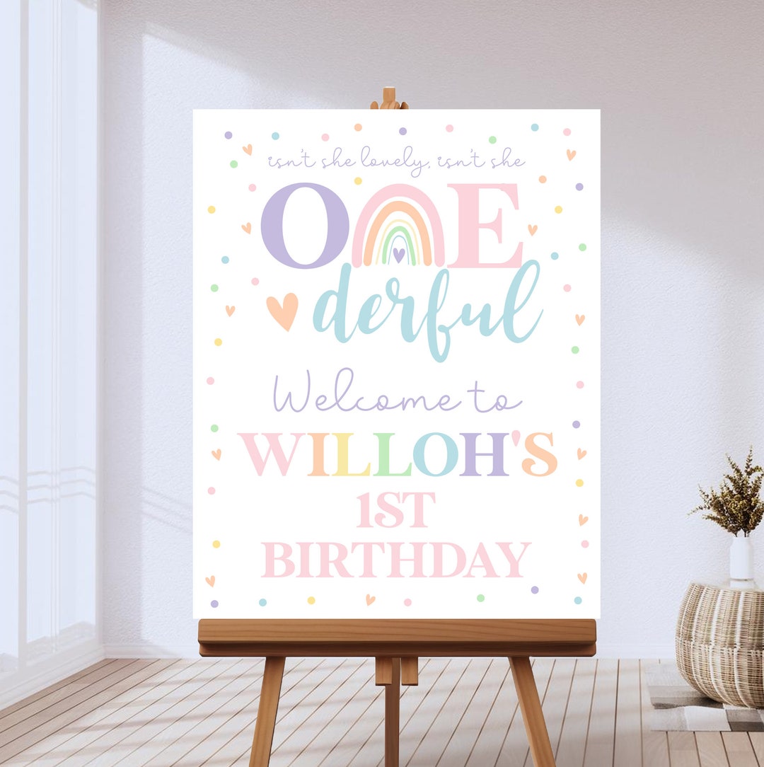 RAINBOW WELCOME Sign Isn't She Lovely Isn't She Onederful Sign Editable ...
