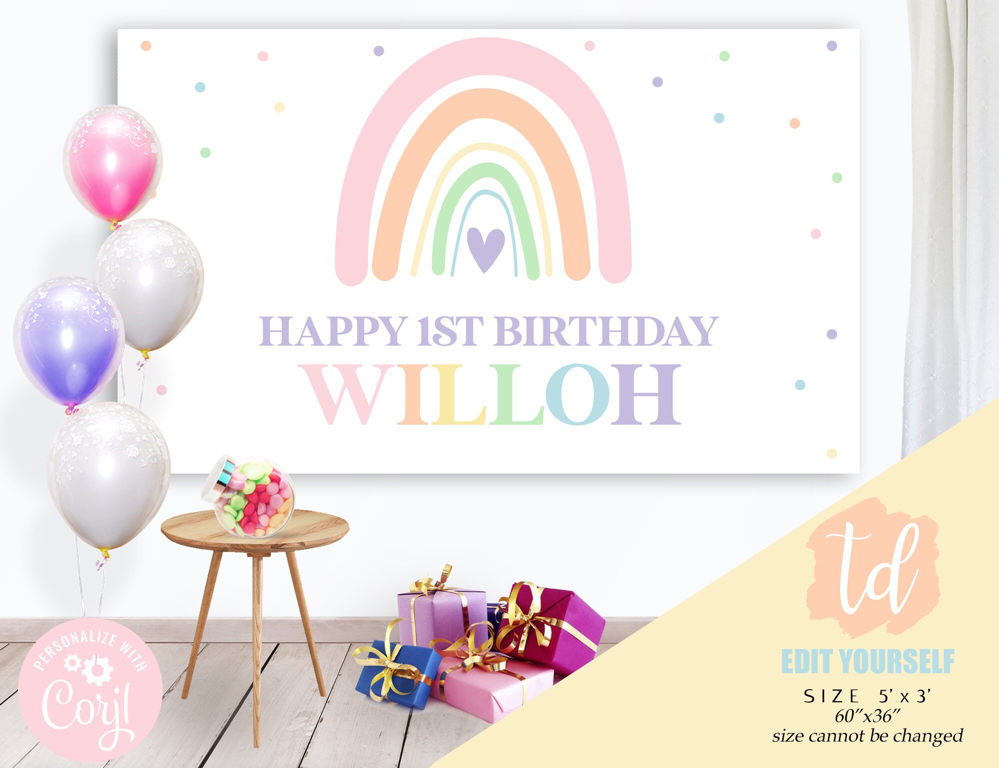 Rainbow Birthday Banner: Pastel Welcome Sign (digital Download) - Etsy