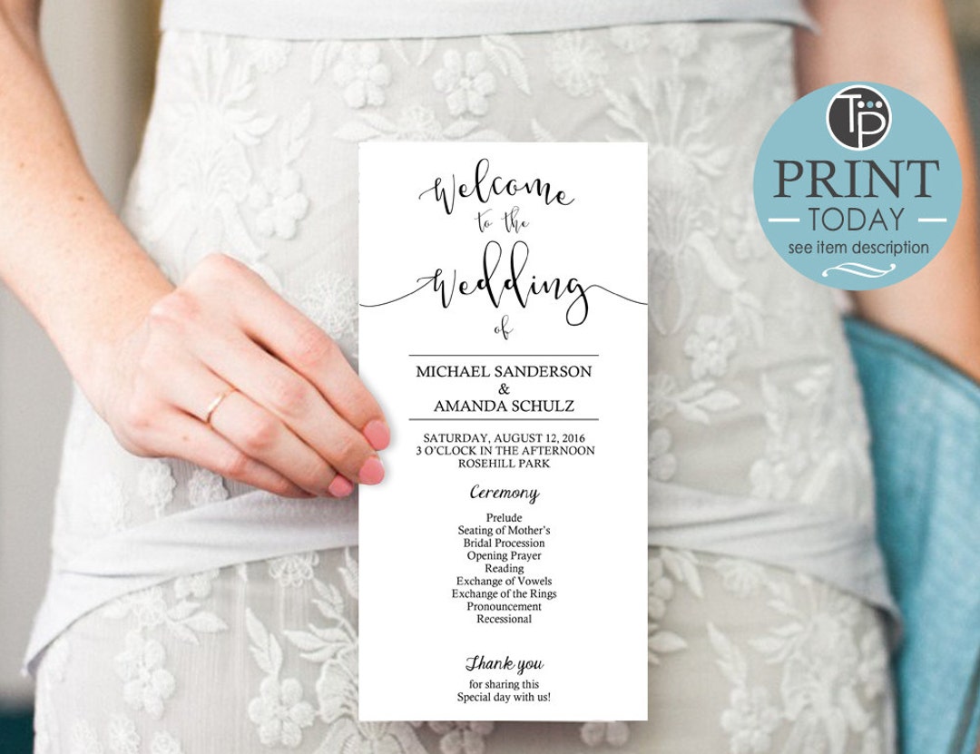 Calligraphy WEDDING PROGRAM, Instant Download, Script Wedding Program ...