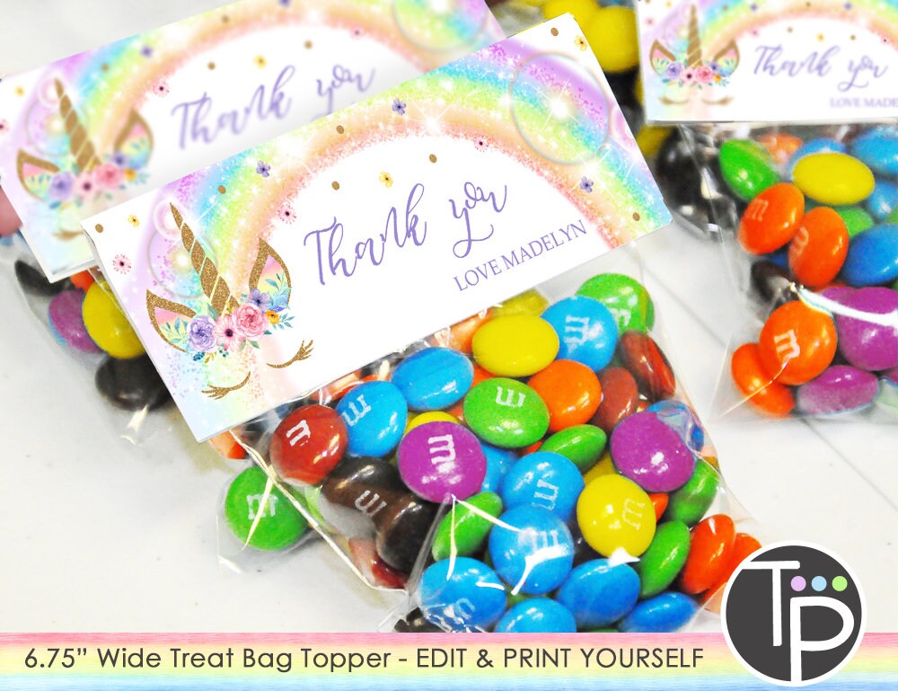 Rainbow Unicorn Treat Bag Topper Rainbow Unicorn Sandwich Bag | Etsy